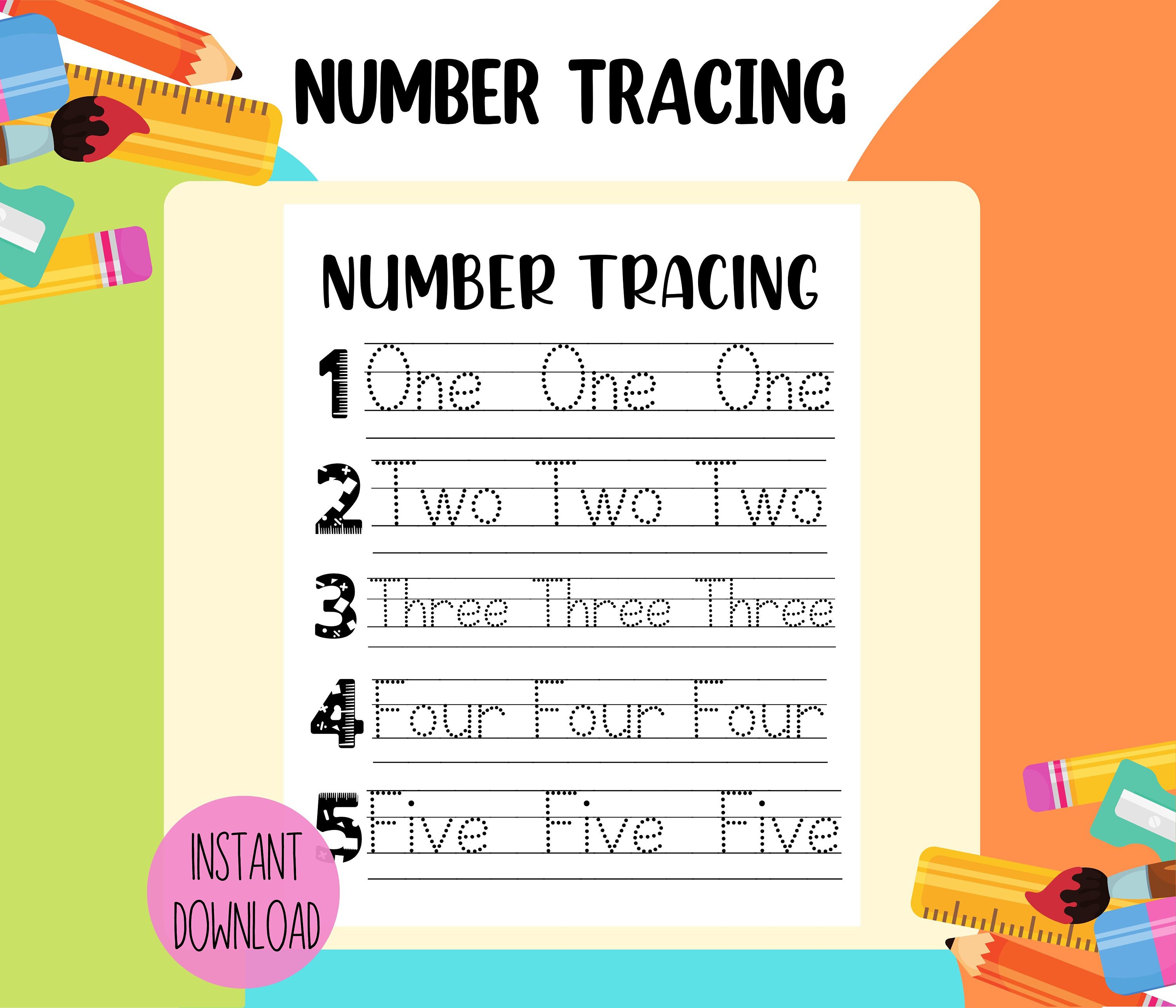 Number Tracing Worksheet Kindergarten Printable, Preschool Number ...