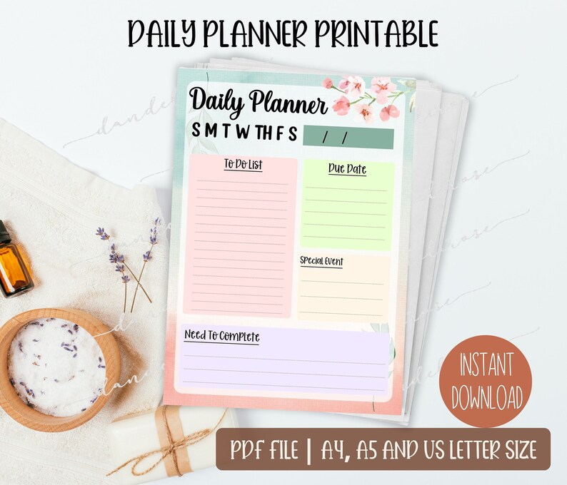 Daily Planner Printable, Daily Planning Printable, to Do List Digital ...