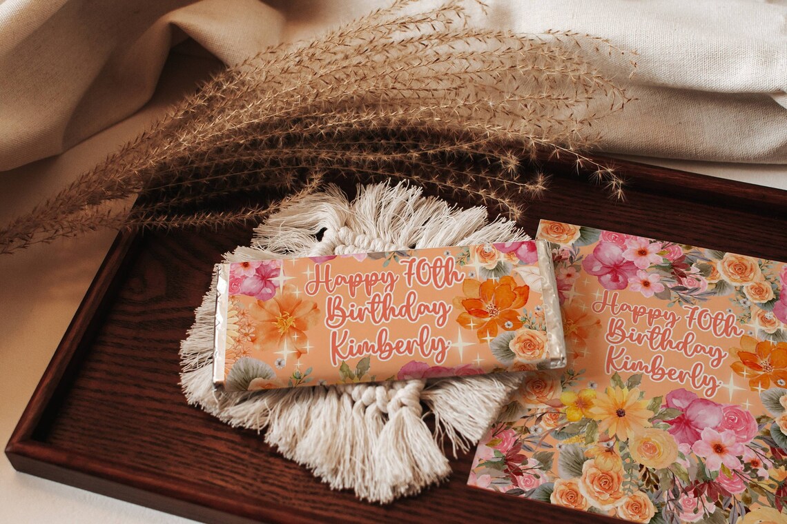 Chocolate Bar Wrapper 70th, Flower Candy Bar Wrapper, Birthday Candy ...