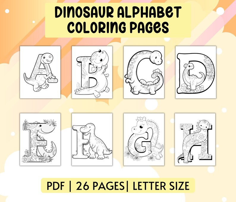 Dinosaur Alphabet Coloring Pages, Coloring Sheet, Fun Coloring Prints ...