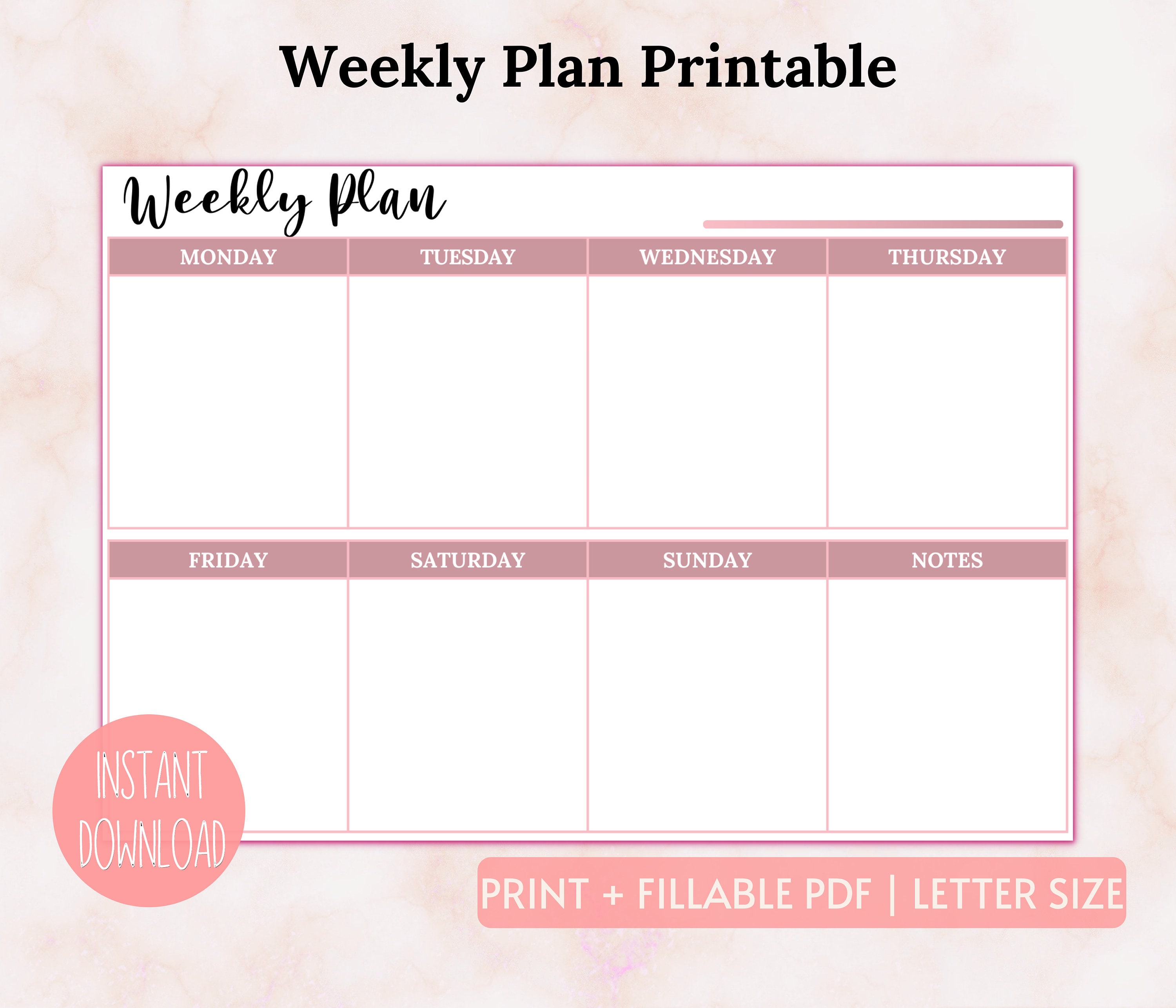 Weekly Planner Printable, Weekly Plan Template, Productivity Planner ...