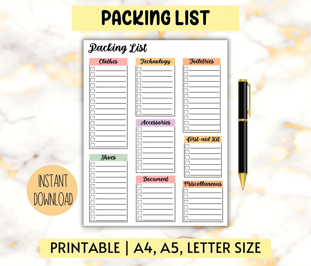 Packing List, Travel Packing List, Packing List Printable, Vacation ...
