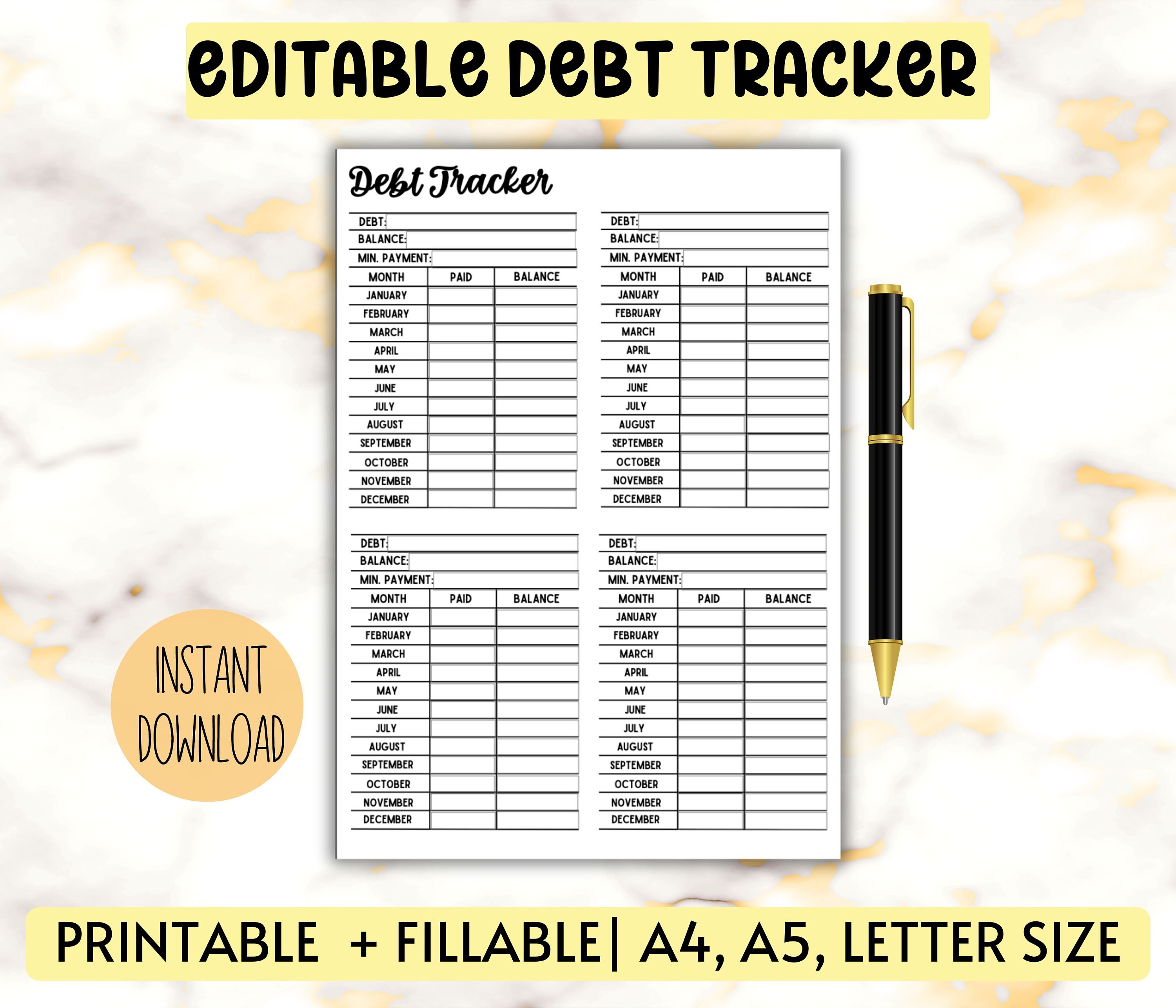 Debt Tracker Printable, Debt Tracker Editable, Debt Tracker Planner ...