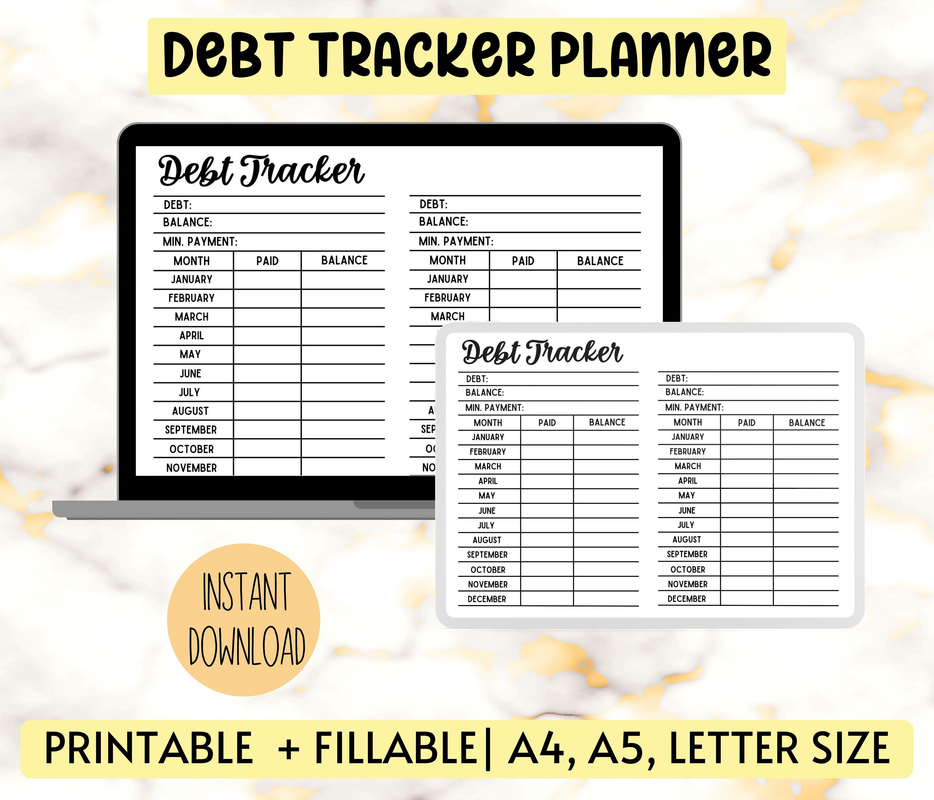 Debt Tracker Printable, Debt Tracker Editable, Debt Tracker Planner ...