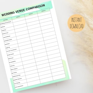 Wedding Venue Comparison Template, Wedding Venue Checklist, Wedding to ...