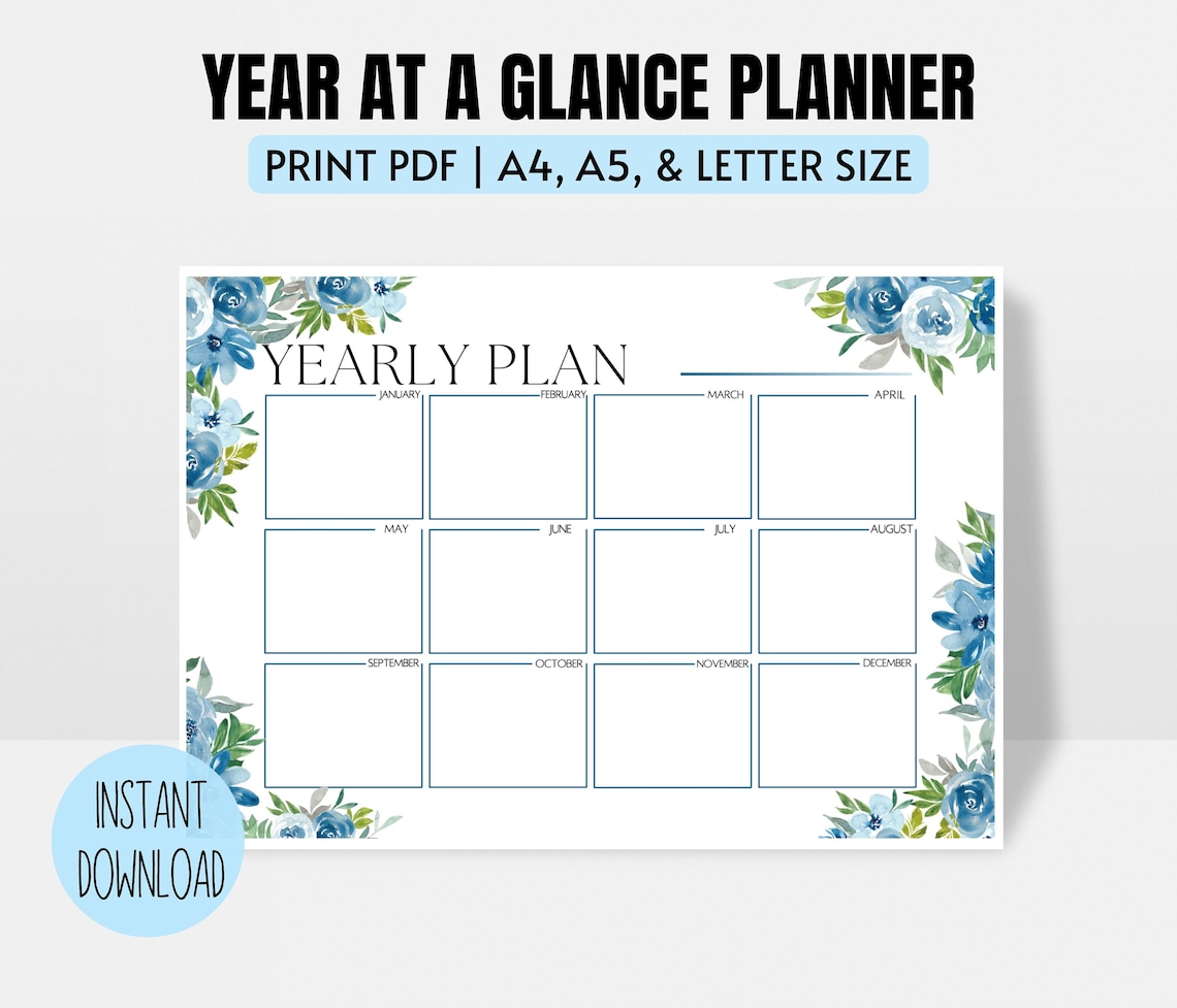 Year at A Glance Planner Printable, Yearly Planner Printable, Yearly ...