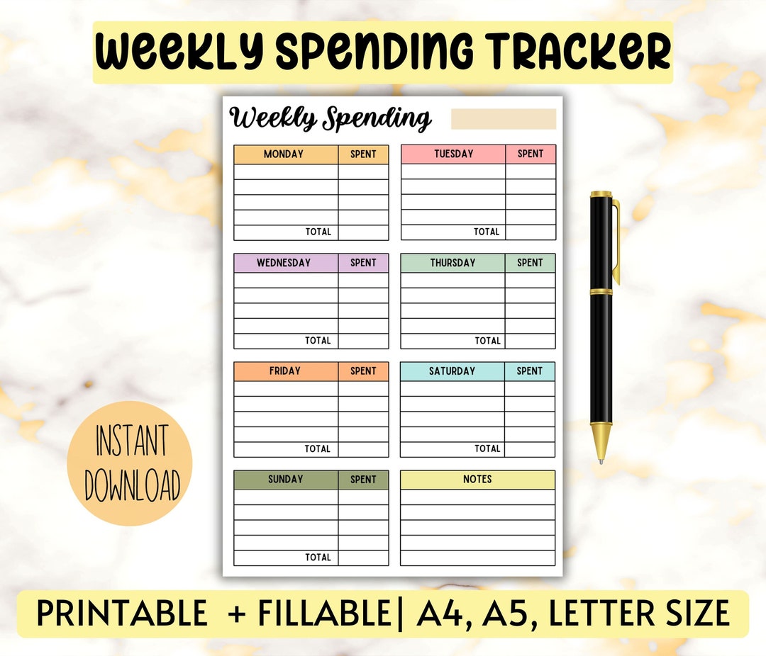 Weekly Spending Tracker, Printable Spending Tracker, Spending Tracker ...