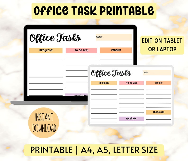 Office Tasks Tracker, Office Tasks Printable, Editable Office Tasks ...