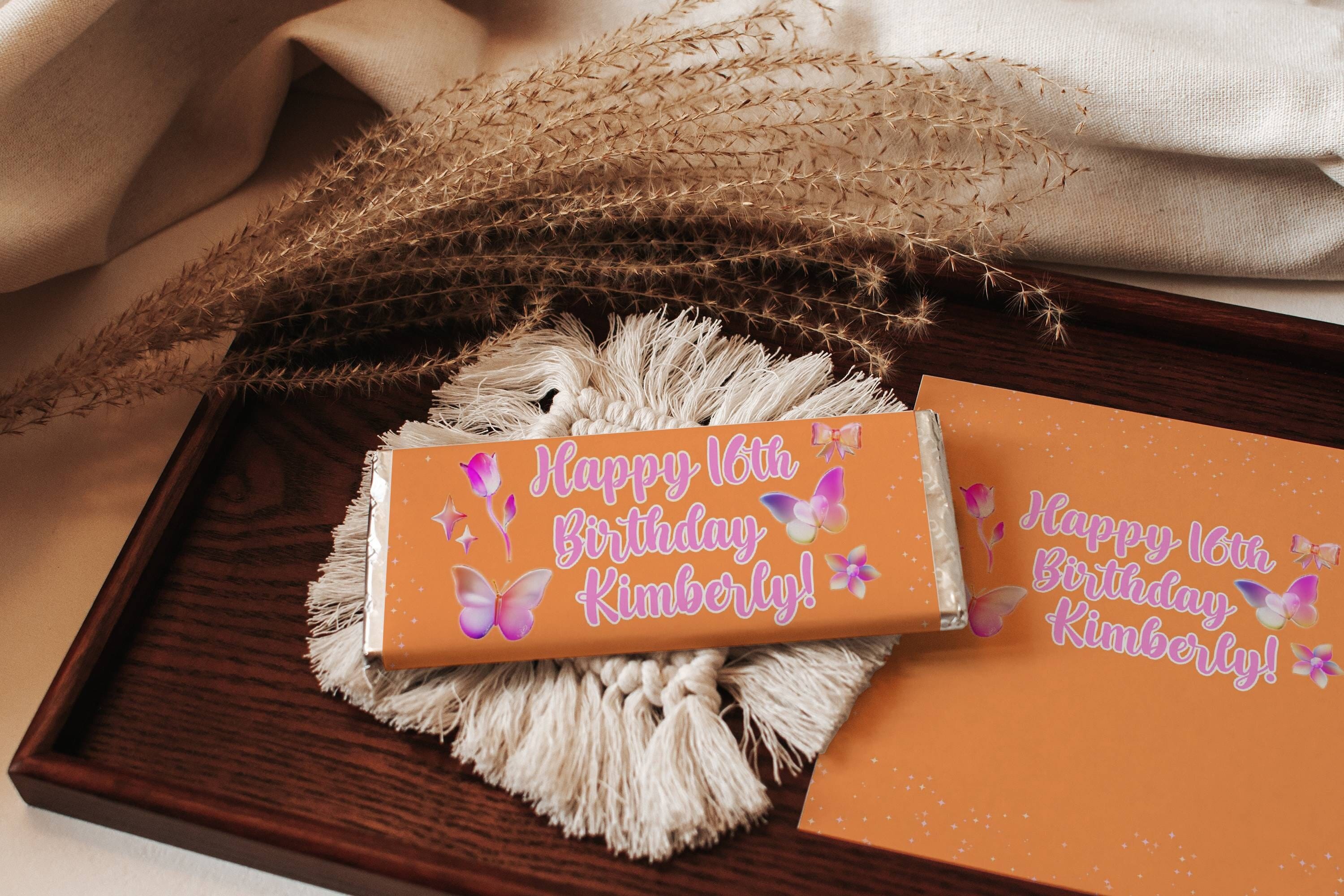 Chocolate Bar Wrapper 16th, Butterfly Candy Bar Wrapper, Birthday Candy ...