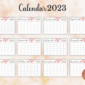 Floral Calendar 2023, Monthly 2023 Calendar, 2023 Calendar, A4 & A4 ...