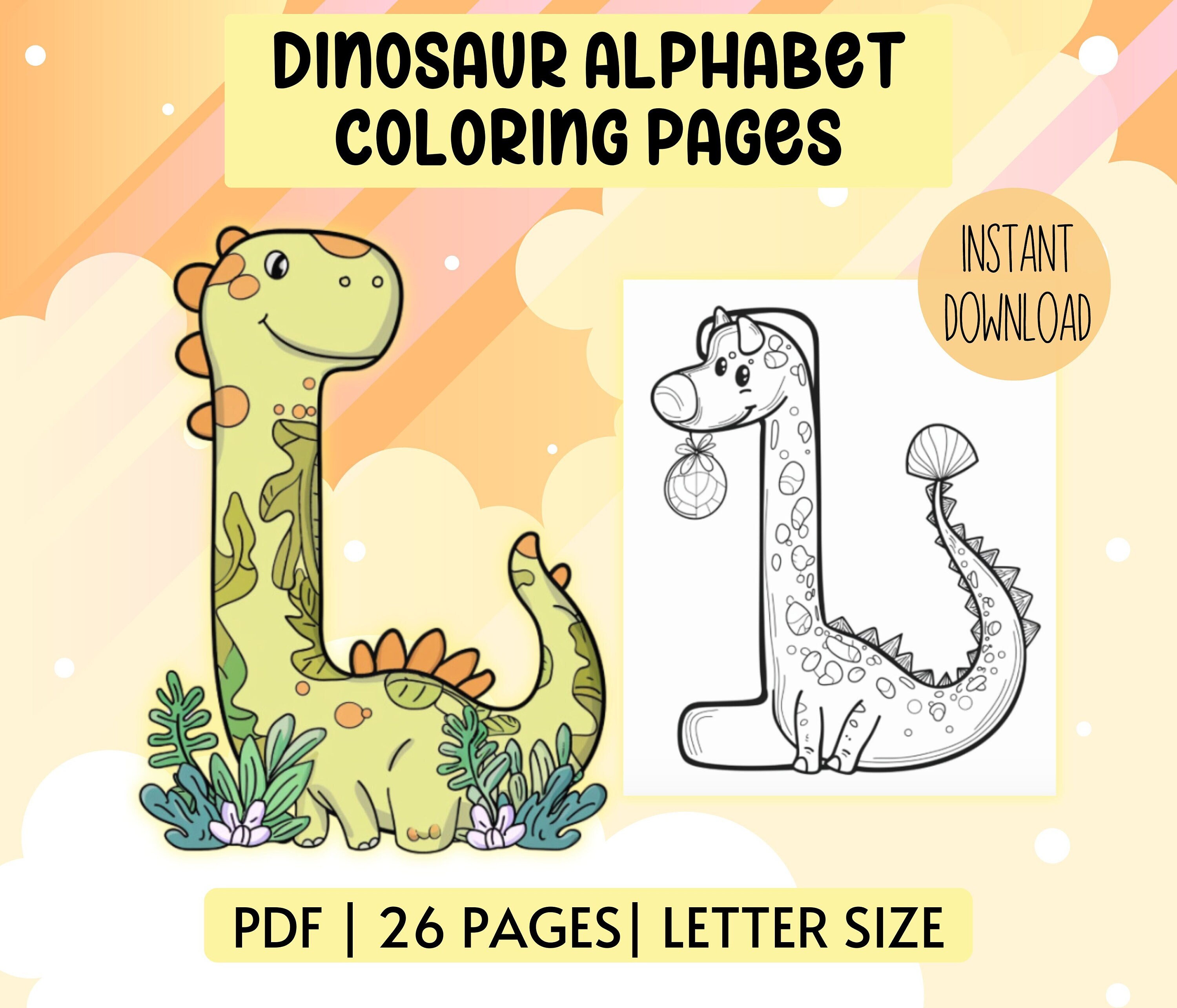 Dinosaur Alphabet Coloring Pages, Coloring Sheet, Fun Coloring Prints ...
