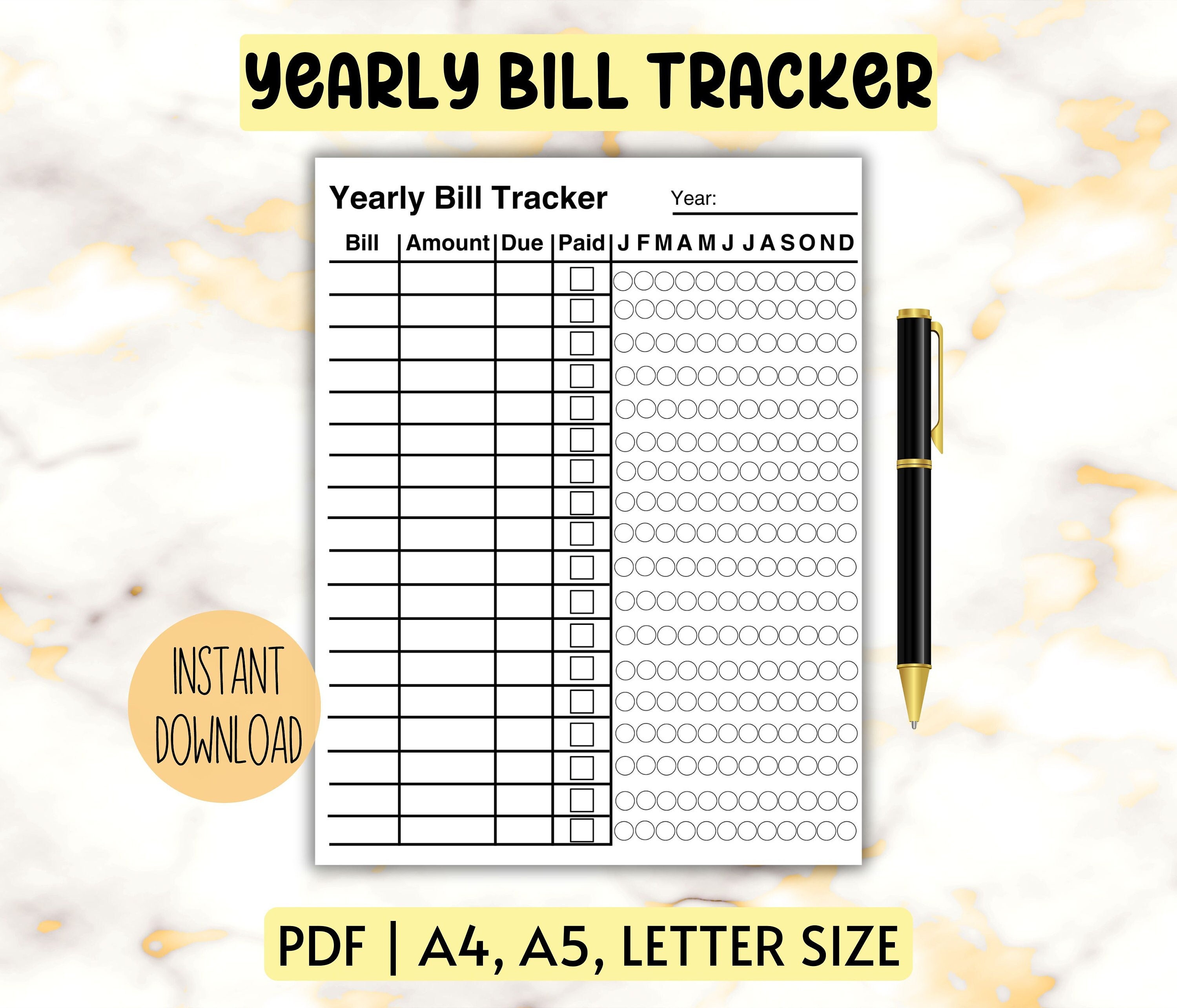 Yearly Bill Tracker, Bill Pay Tracker, Yearly Bill Tracker Printable ...
