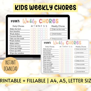 Weekly Chore Chart for Kids, Editable Kid Chore Chart, Printable Chore ...