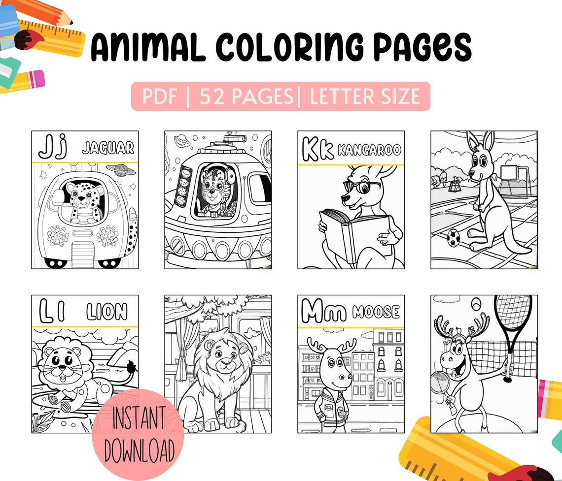 Animal Coloring Pages for Kids and Adults - Etsy
