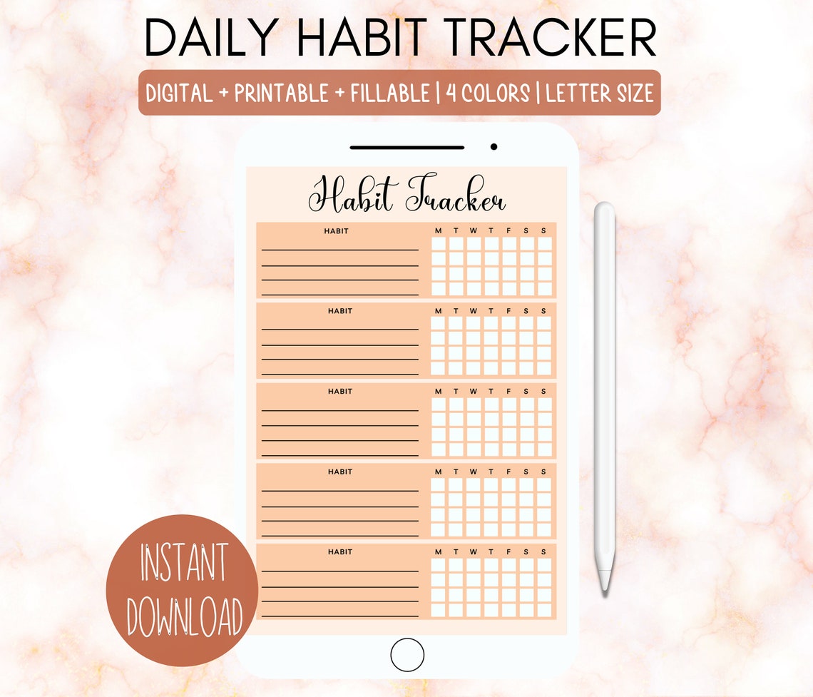 Daily Habit Tracker Digital, Habit Tracker Printable, Fillable PDF ...