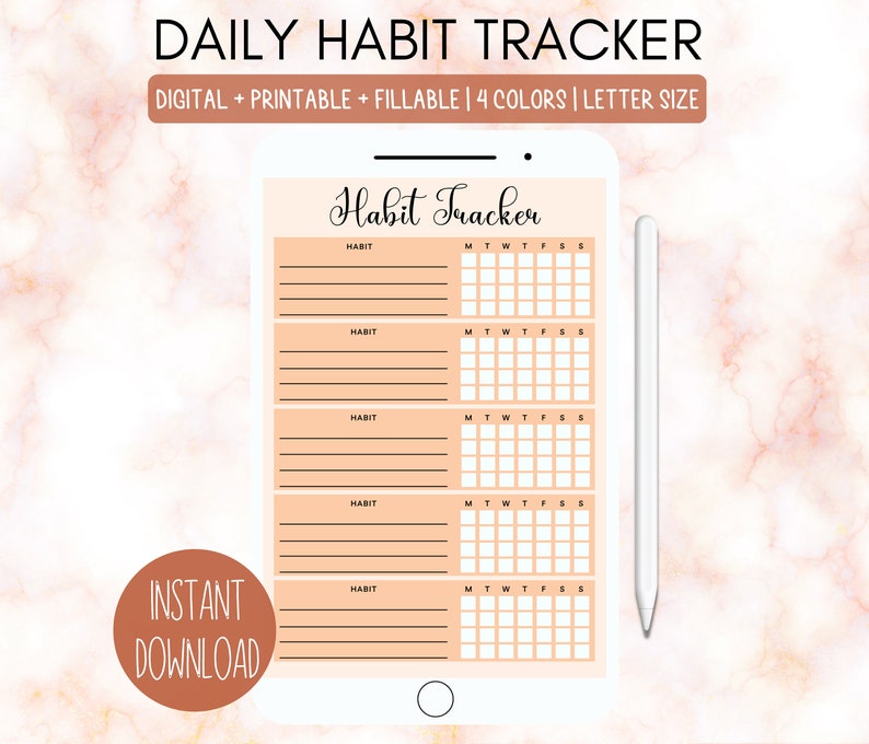 Daily Habit Tracker Digital, Habit Tracker Printable, Fillable PDF ...