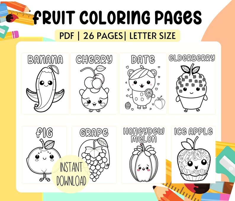 Fruit Coloring Pages for Kids, Alphabet Coloring Pages, Homeschool ...