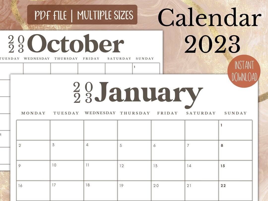 Calendar 2023, Monthly 2023 Calendar, 2023 Calendar, A4 & A4 Printable ...
