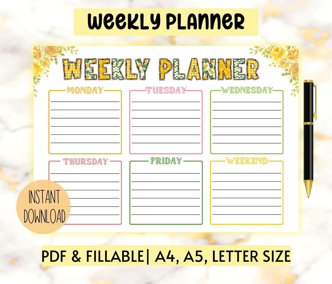 Weekly Planner Printable, Weekly Plan Template, Things Done Planner, to ...