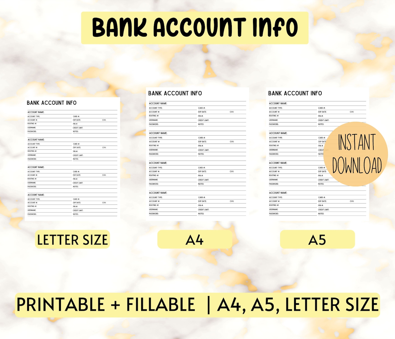 Bank Account Information Tracker, Bank Account Log Printable, Bank ...
