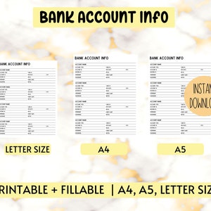 Bank Account Information Tracker, Bank Account Log Printable, Bank ...