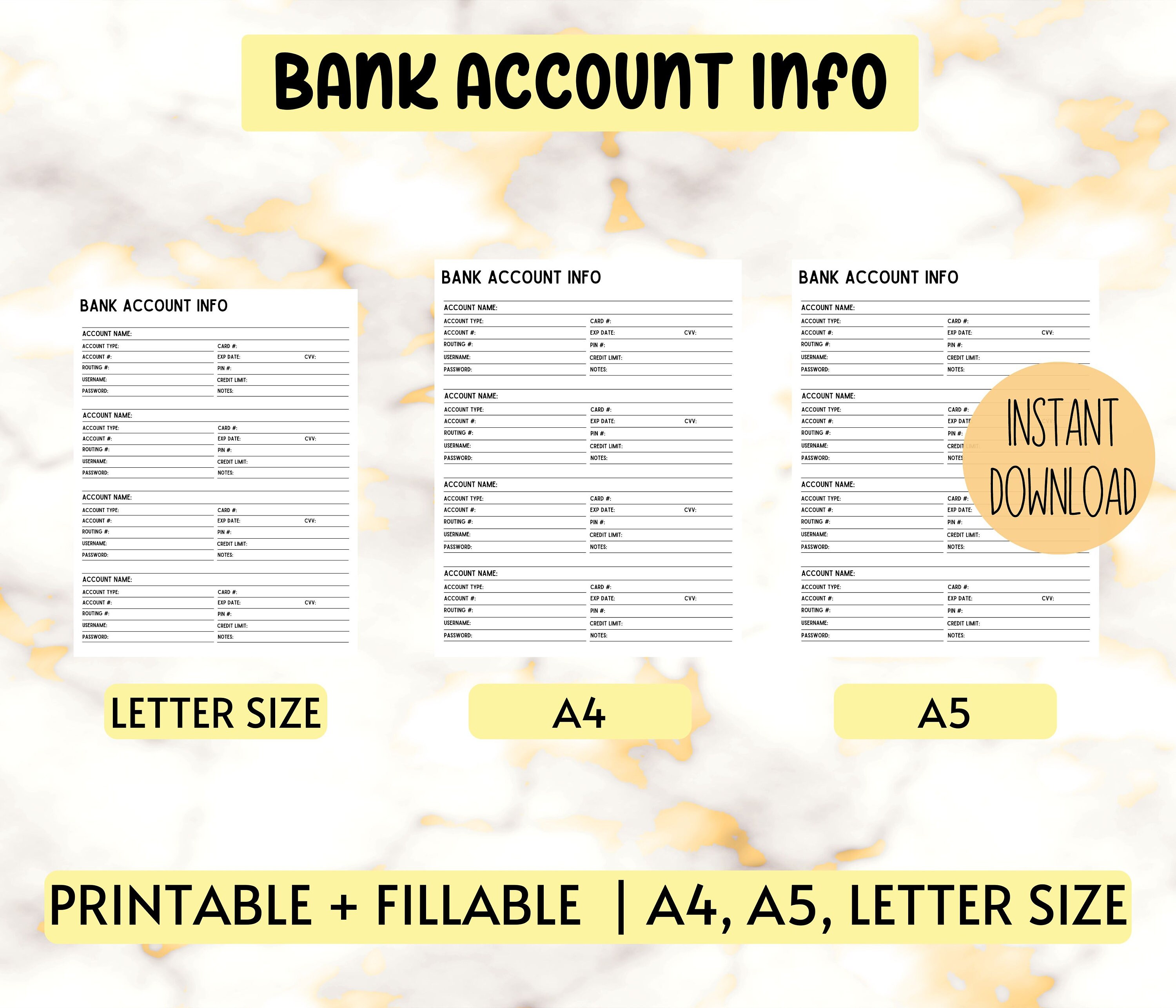 Bank Account Information Tracker, Bank Account Log Printable, Bank ...