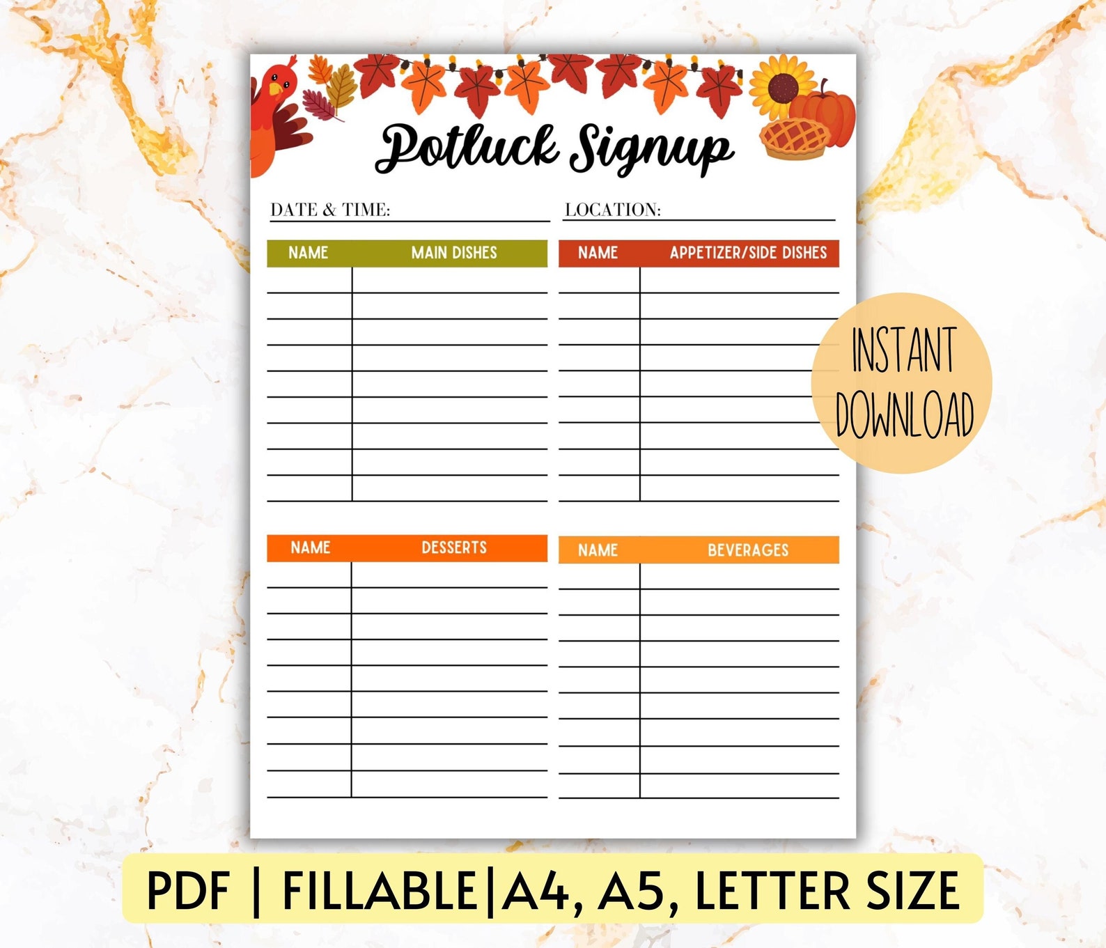 Potluck Signup Template, Thanksgiving Signup Potluck Printable ...