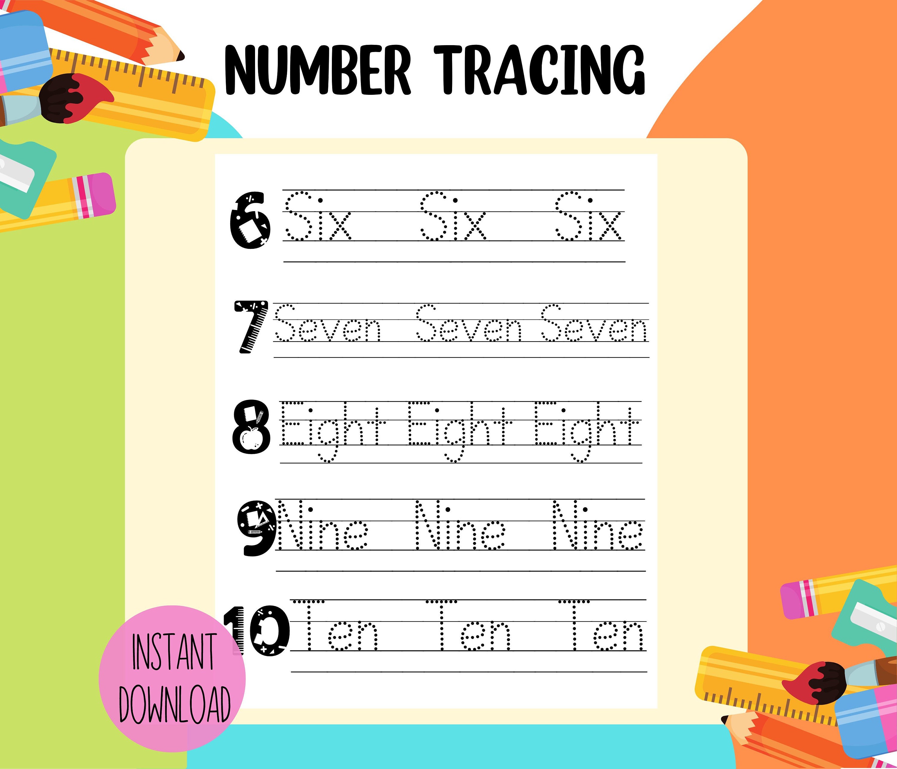 Number Tracing Worksheet Kindergarten Printable, Preschool Number ...