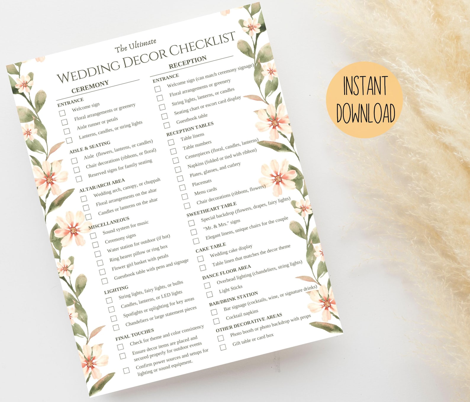 Wedding Decor Checklist Template, Wedding Decor Plan Checklist ...