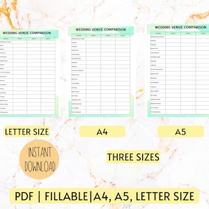 Wedding Venue Comparison Template, Wedding Venue Checklist, Wedding to ...