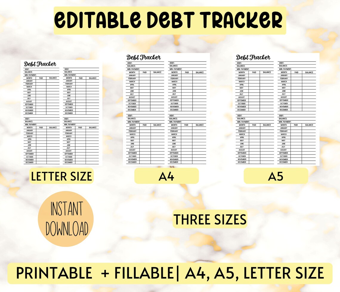 Debt Tracker Printable, Debt Tracker Editable, Debt Tracker Planner ...