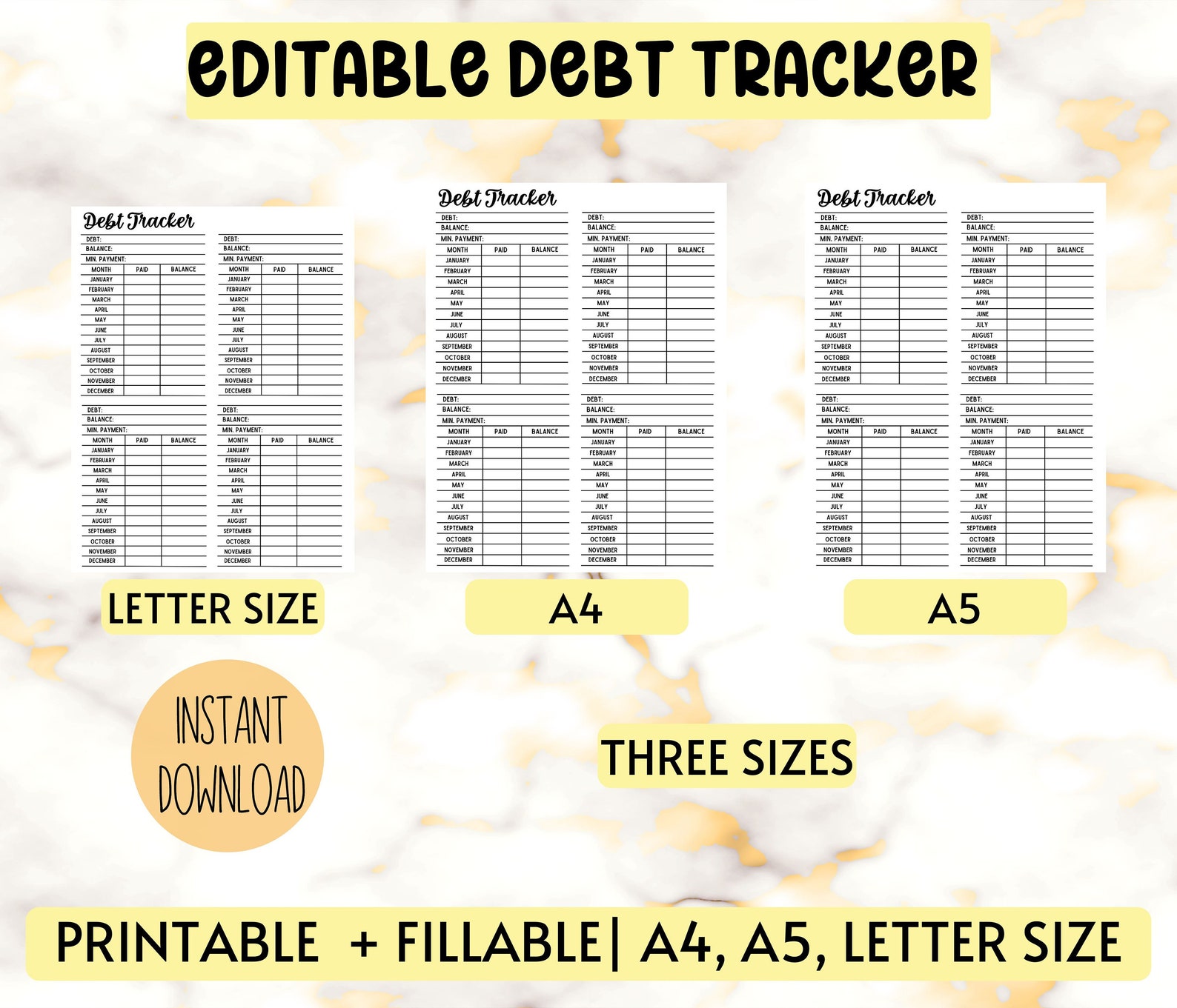 Debt Tracker Printable, Debt Tracker Editable, Debt Tracker Planner ...