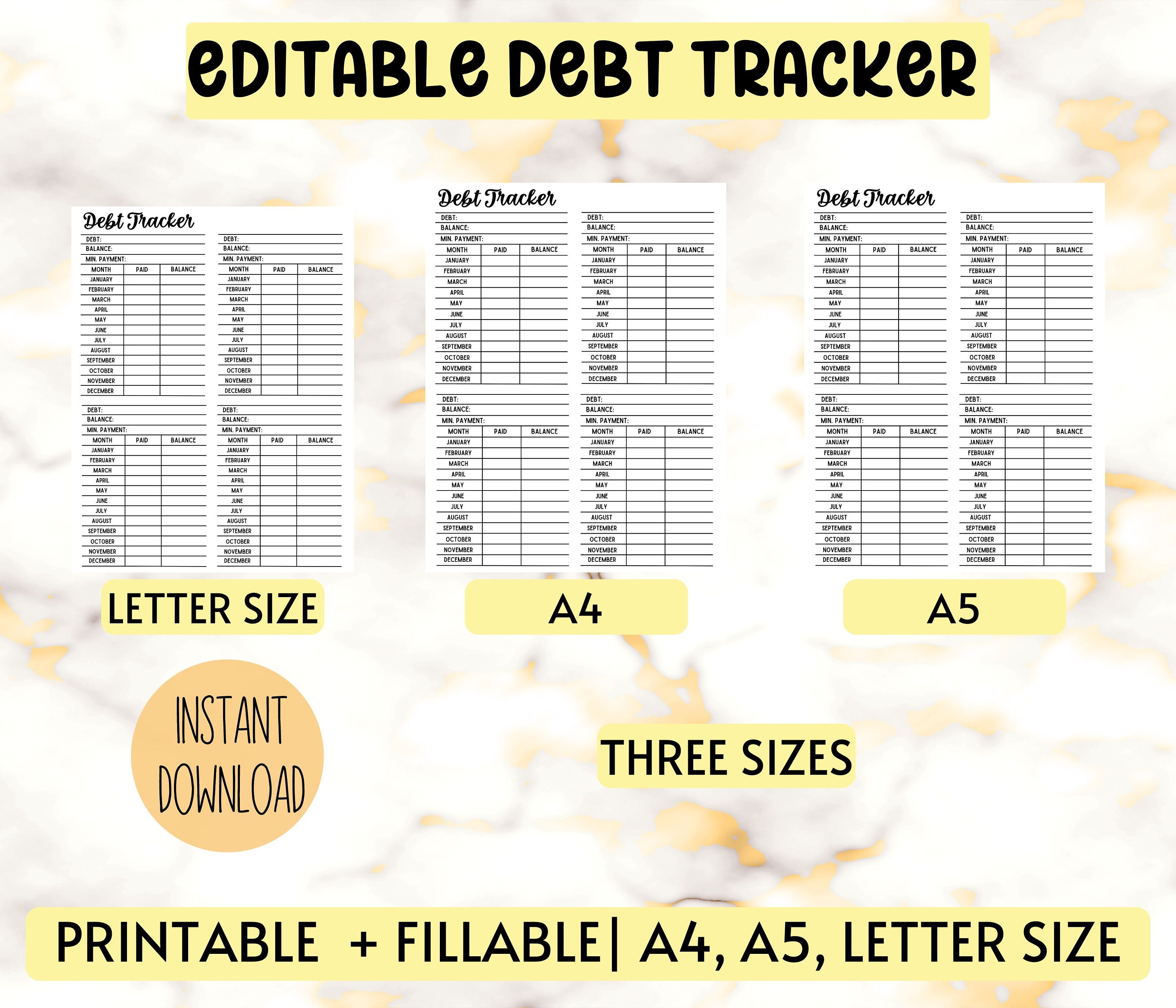 Debt Tracker Printable, Debt Tracker Editable, Debt Tracker Planner ...