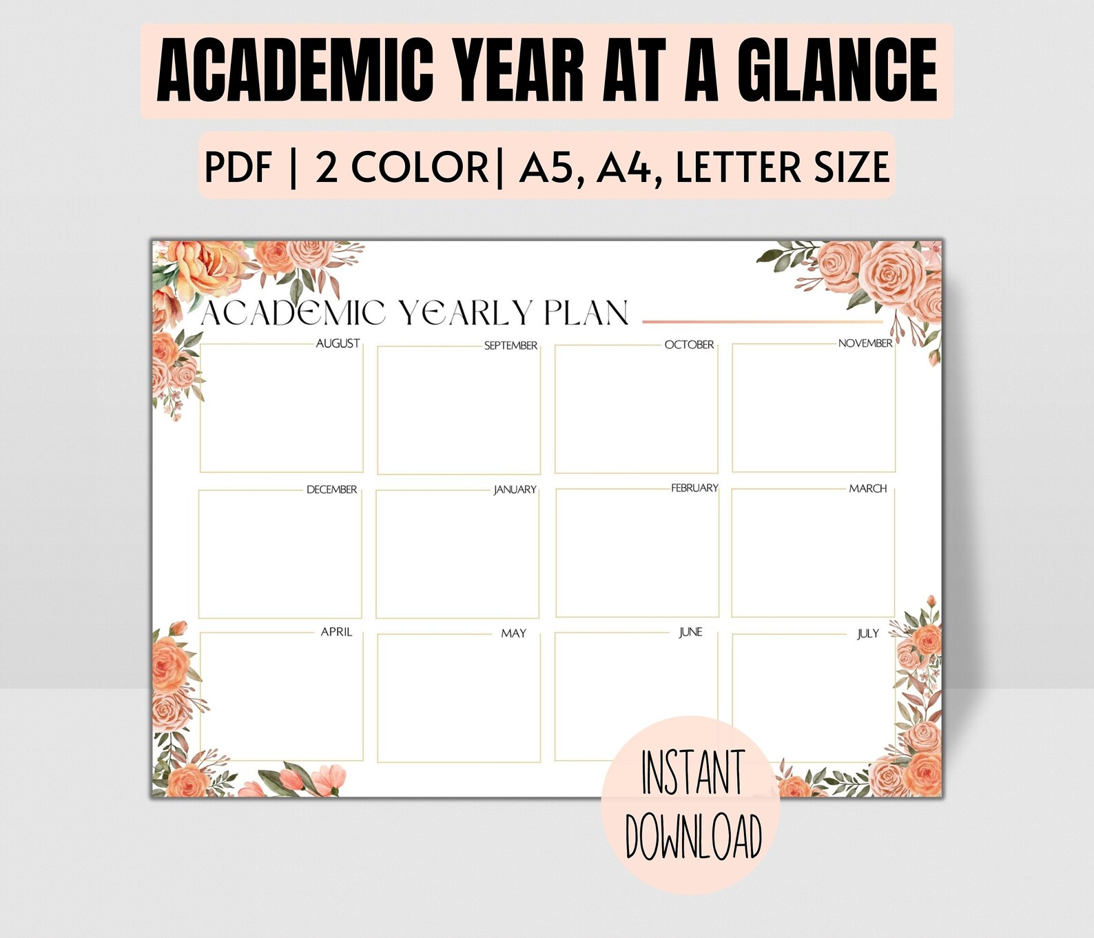 Academic Year at A Glance Planner Printable, Yearly Planner Printable ...