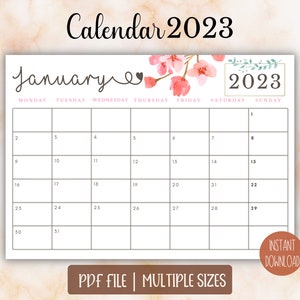 Floral Calendar 2023, Monthly 2023 Calendar, 2023 Calendar, A4 & A4 ...