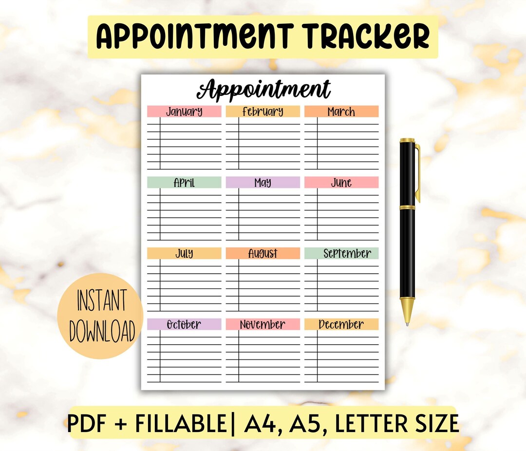 Appointment Tracker, Fillable Appointment List, Editable Appointment ...