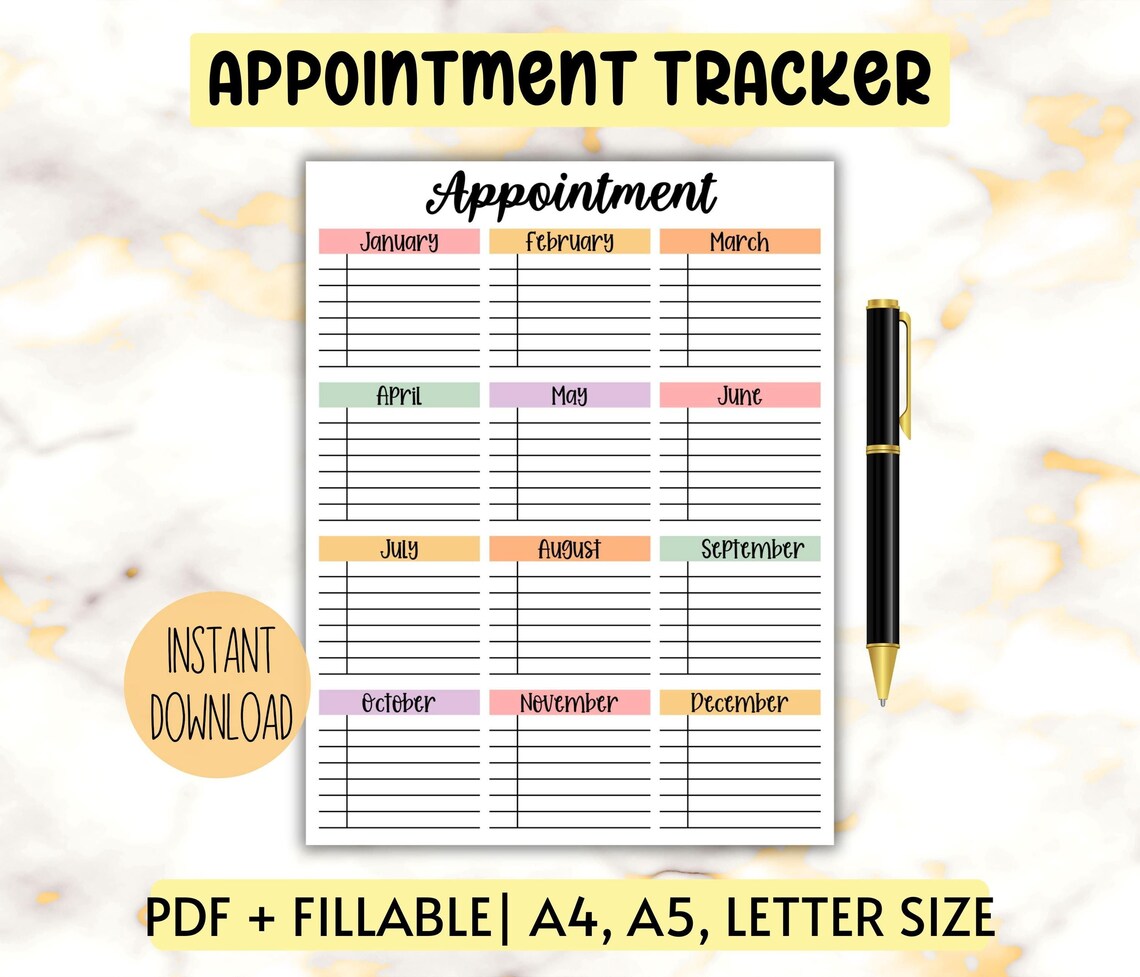 Appointment Tracker, Fillable Appointment List, Editable Appointment ...