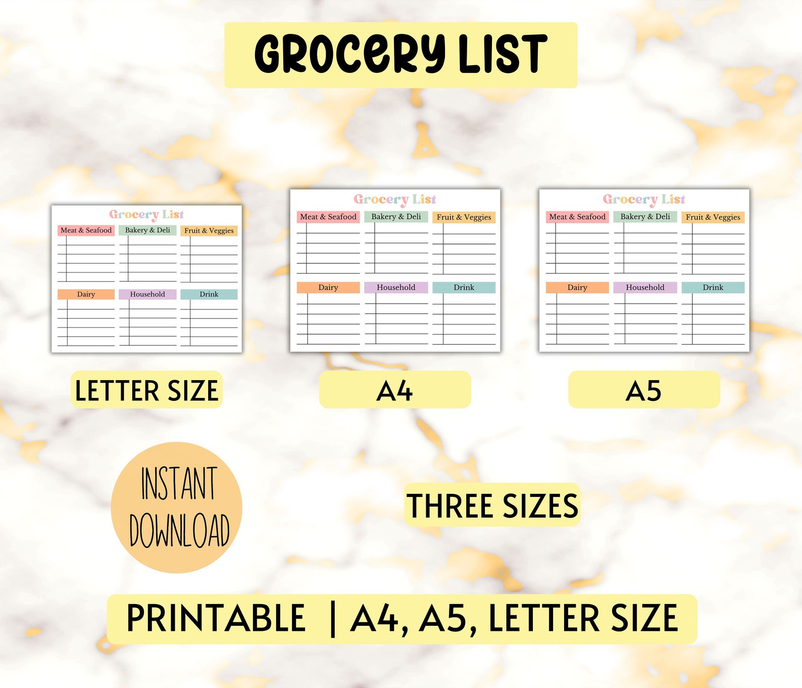 Grocery List Printable, Grocery List Template, Grocery Planner, Food ...