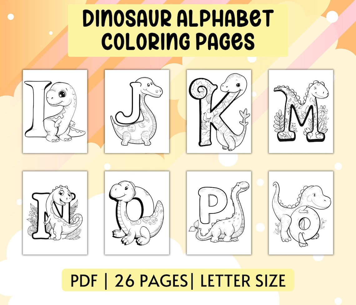 Dinosaur Alphabet Coloring Pages, Coloring Sheet, Fun Coloring Prints ...