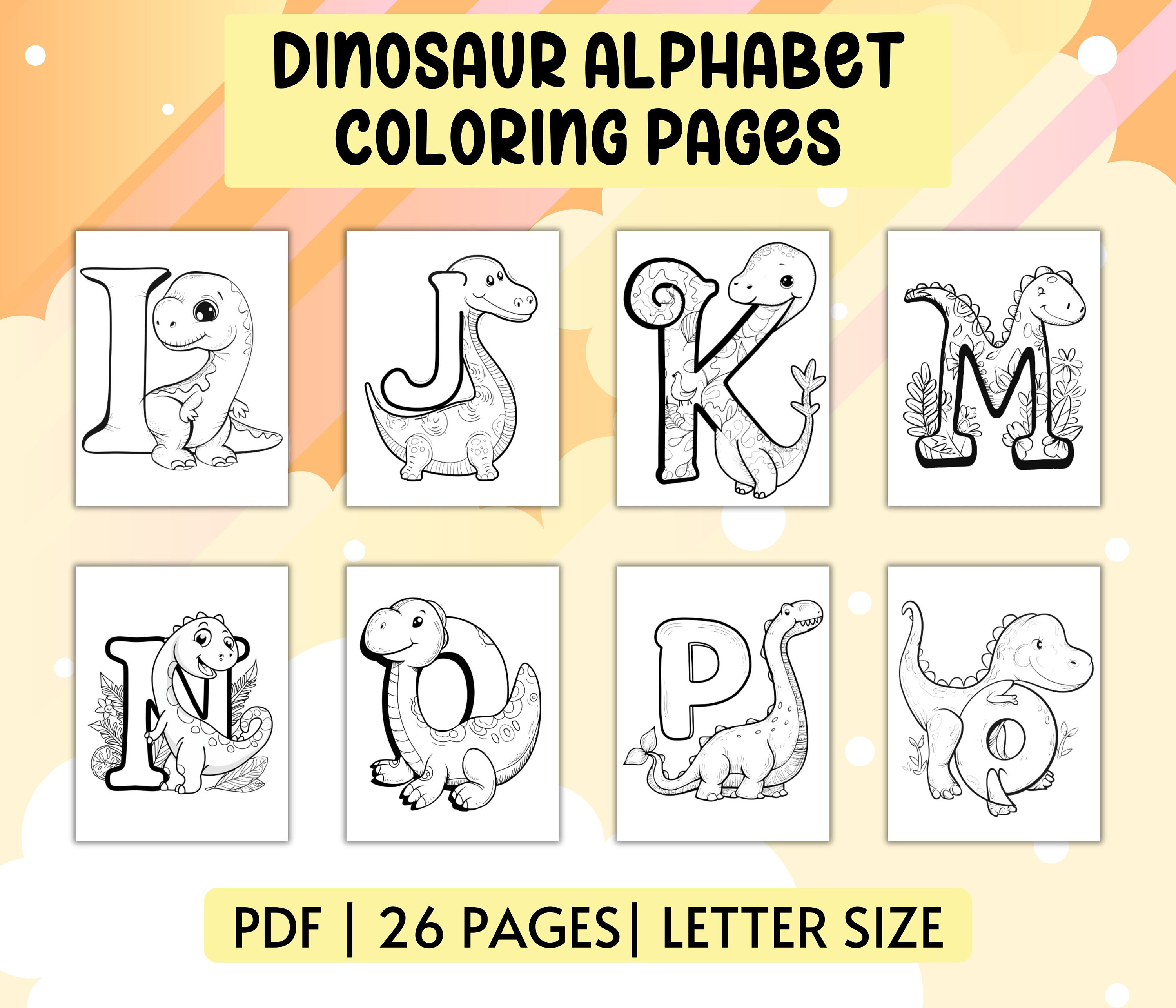 Dinosaur Alphabet Coloring Pages, Coloring Sheet, Fun Coloring Prints ...