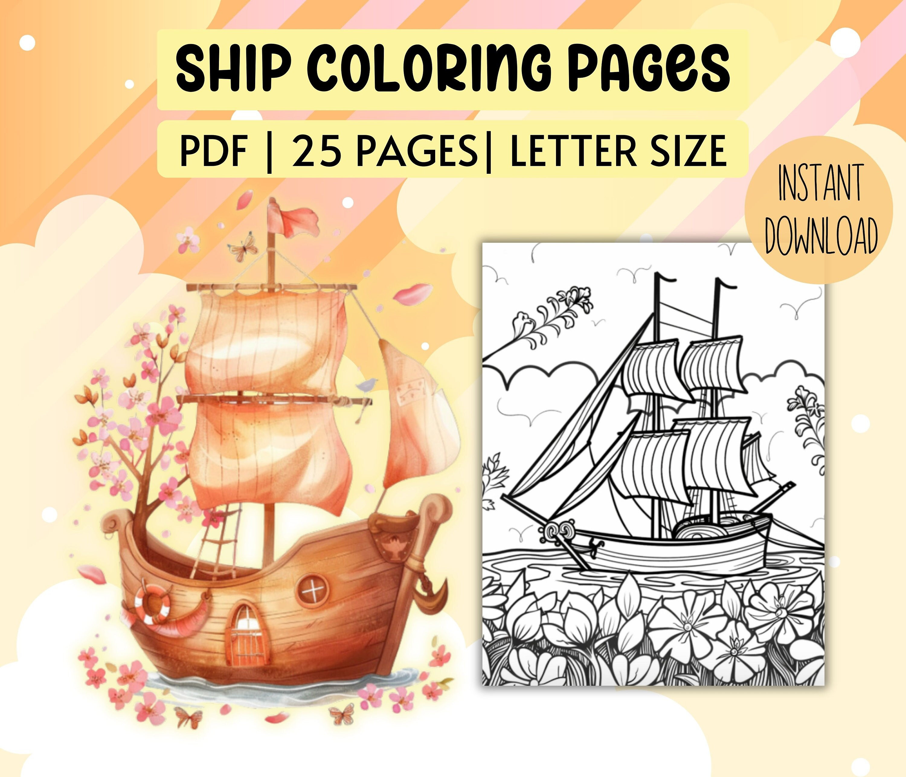 Ship Coloring Pages, Boat Coloring Sheet, Fun Coloring Print, Exciting ...