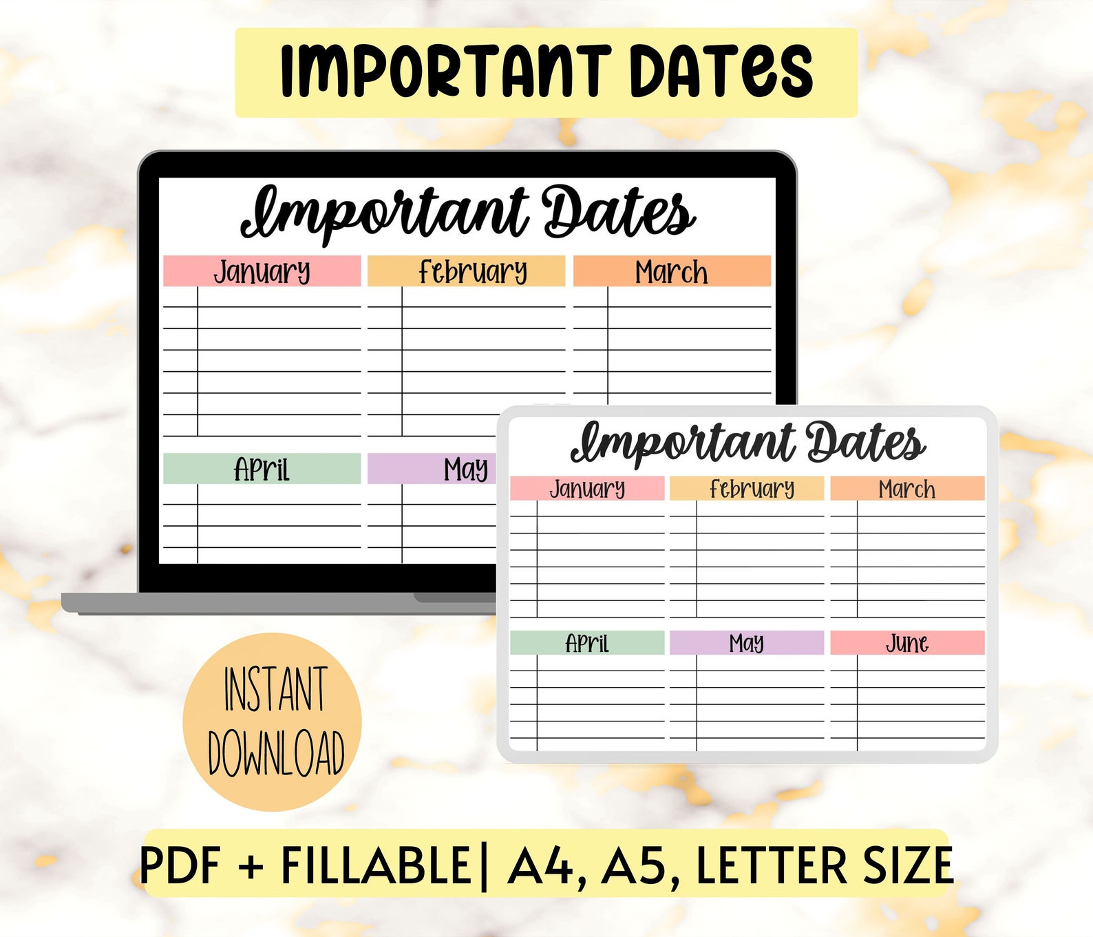 Important Dates Tracker, Fillable Important Dates List,editable ...
