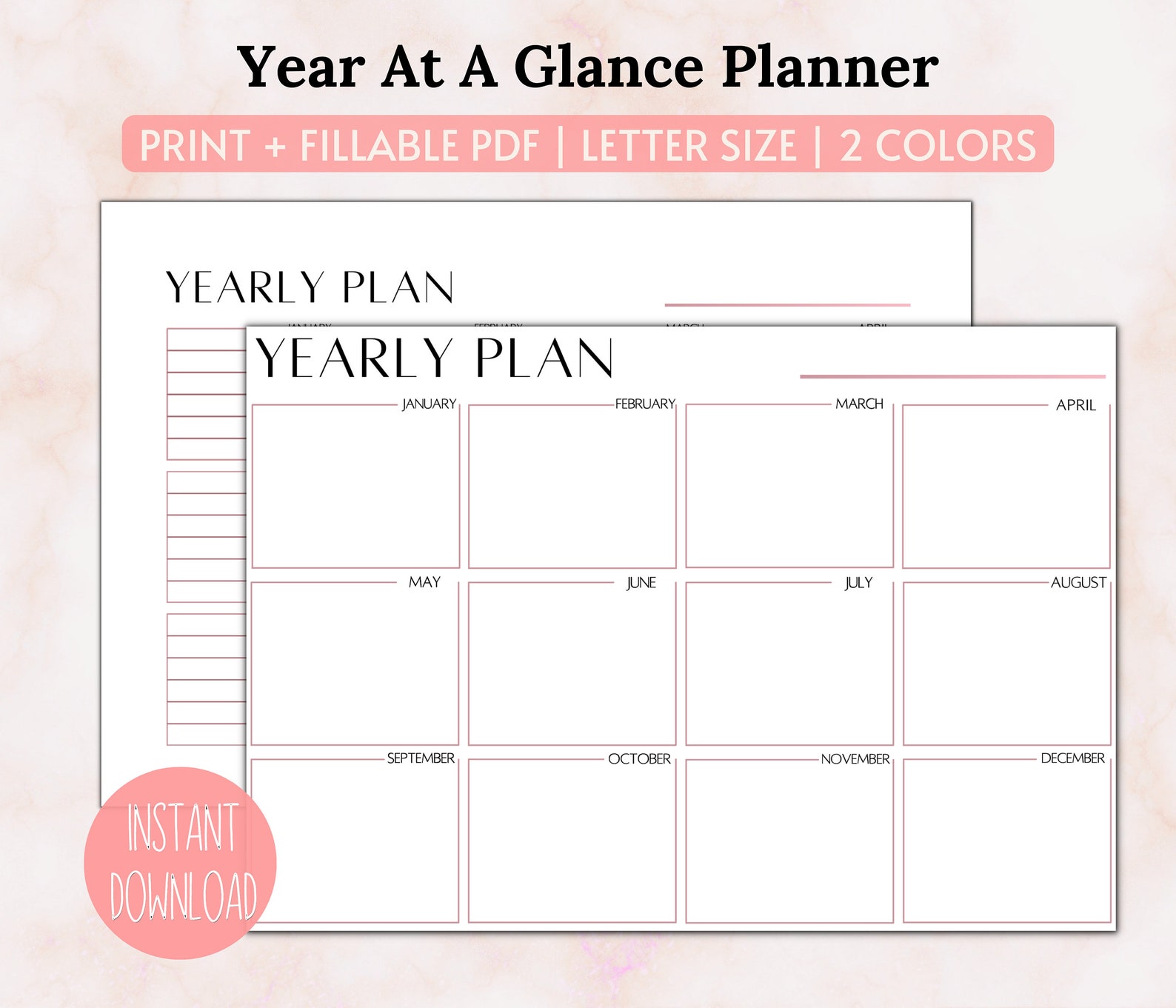 Year at A Glance Planner Printable, Yearly Plan Template, Productivity ...