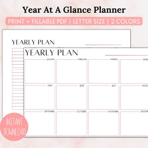 Year at A Glance Planner Printable, Yearly Plan Template, Productivity ...