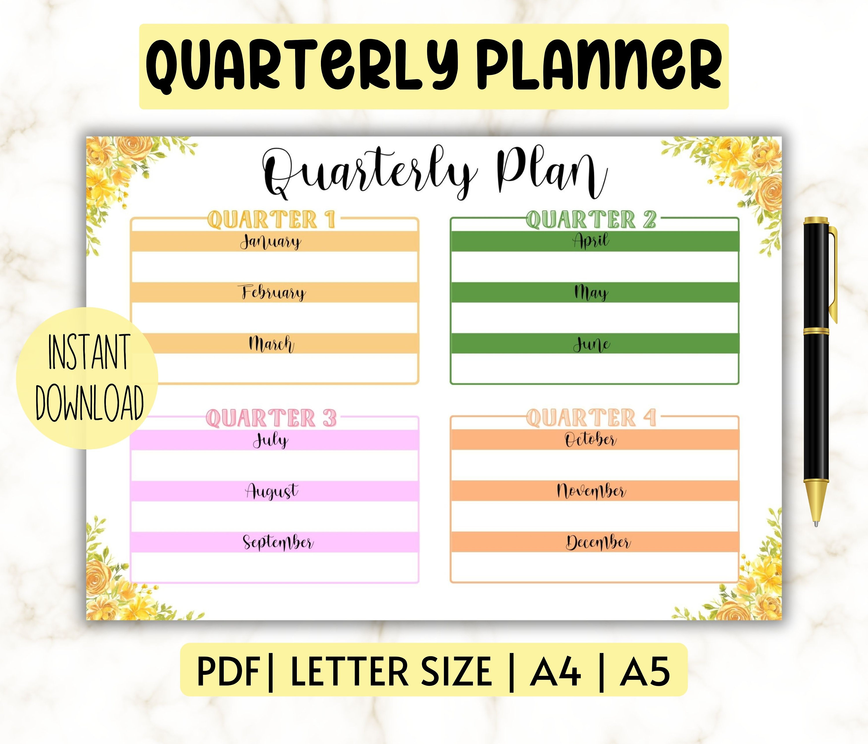 Quarterly Planner Printable, Quarterly Planner at A Glance, Quarterly ...