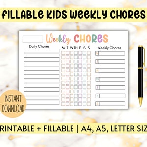 Weekly Chore Chart for Kids, Editable Kid Chore Chart, Printable Chore ...