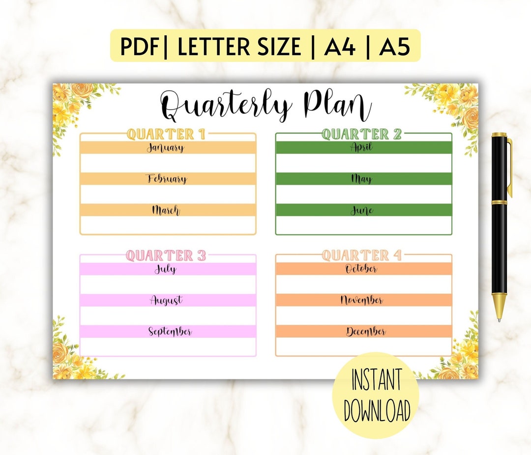 Quarterly Planner Printable, Quarterly Planner at A Glance, Quarterly ...