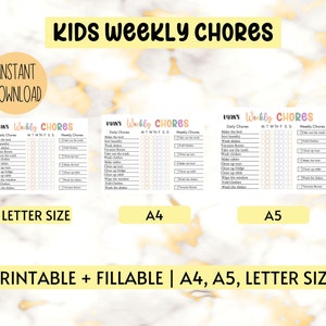 Weekly Chore Chart for Kids, Editable Kid Chore Chart, Printable Chore ...