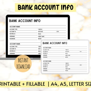 Bank Account Information Tracker, Bank Account Log Printable, Bank ...