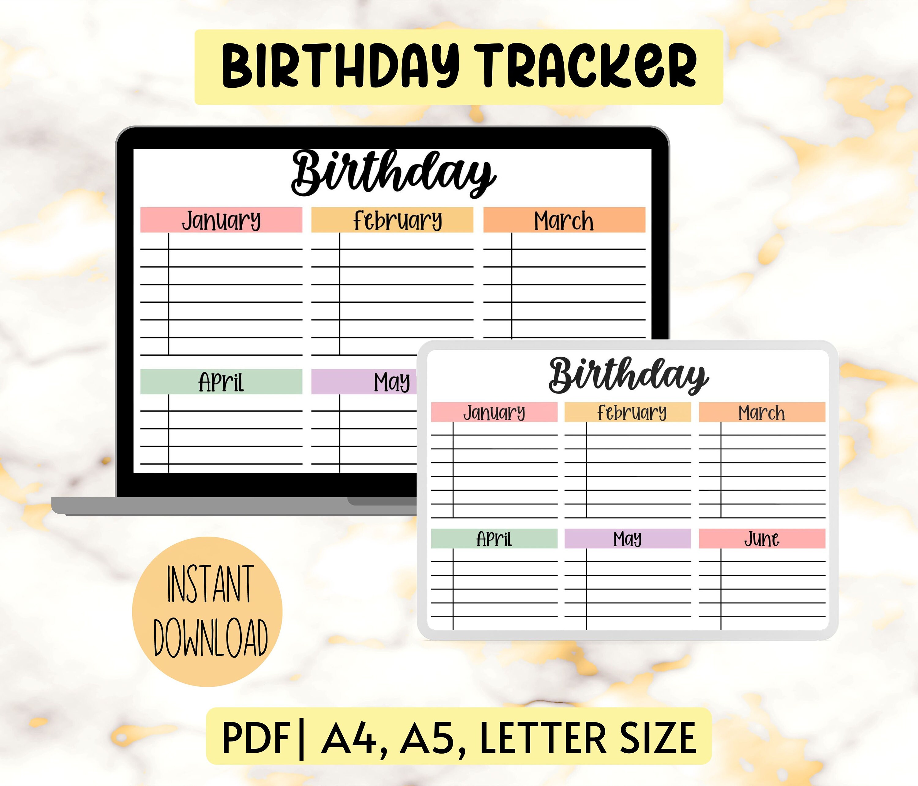Birthday Tracker, Fillable Birthday List, Editable Birthday Printable ...